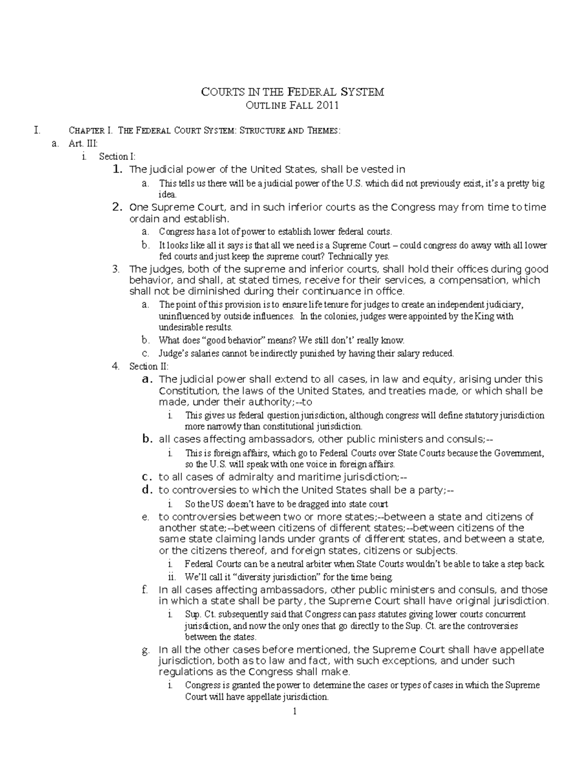 COURTS IN THE FEDERAL SYSTEM OUTLINE (FALL 2011) - STRUCTURE ...
