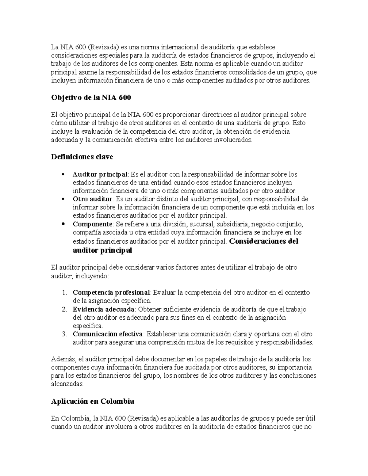 La NIA 600 - CARACTERISTICAS NIA 600 - La NIA 600 (Revisada) es una ...