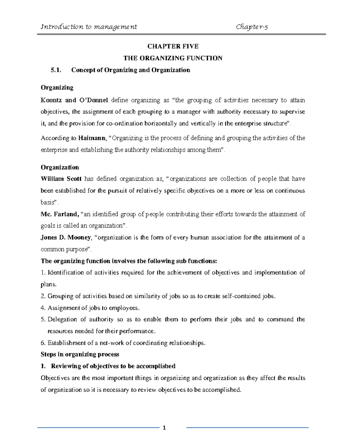 Chapter 5 Organizing - JON - CHAPTER FIVE THE ORGANIZING FUNCTION ...