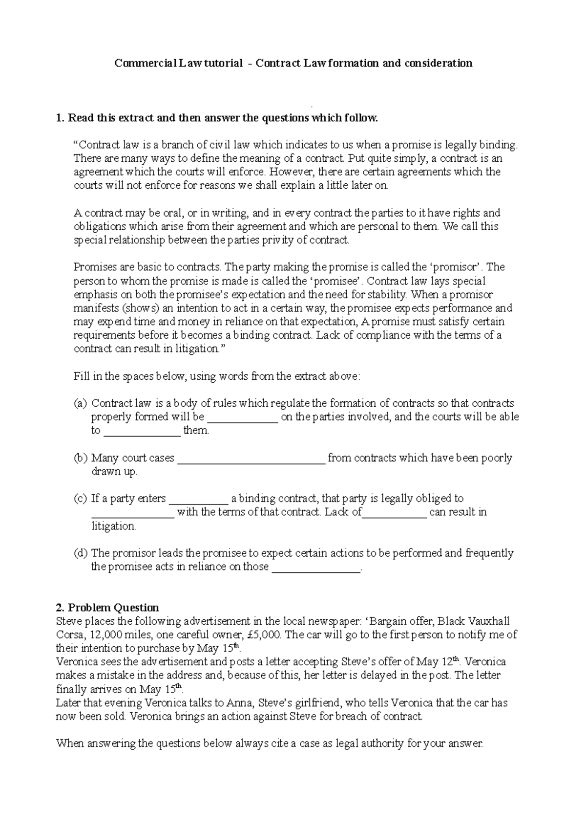 Exam 20 June 2018, questions and answers - Commercial Law tutorial ...