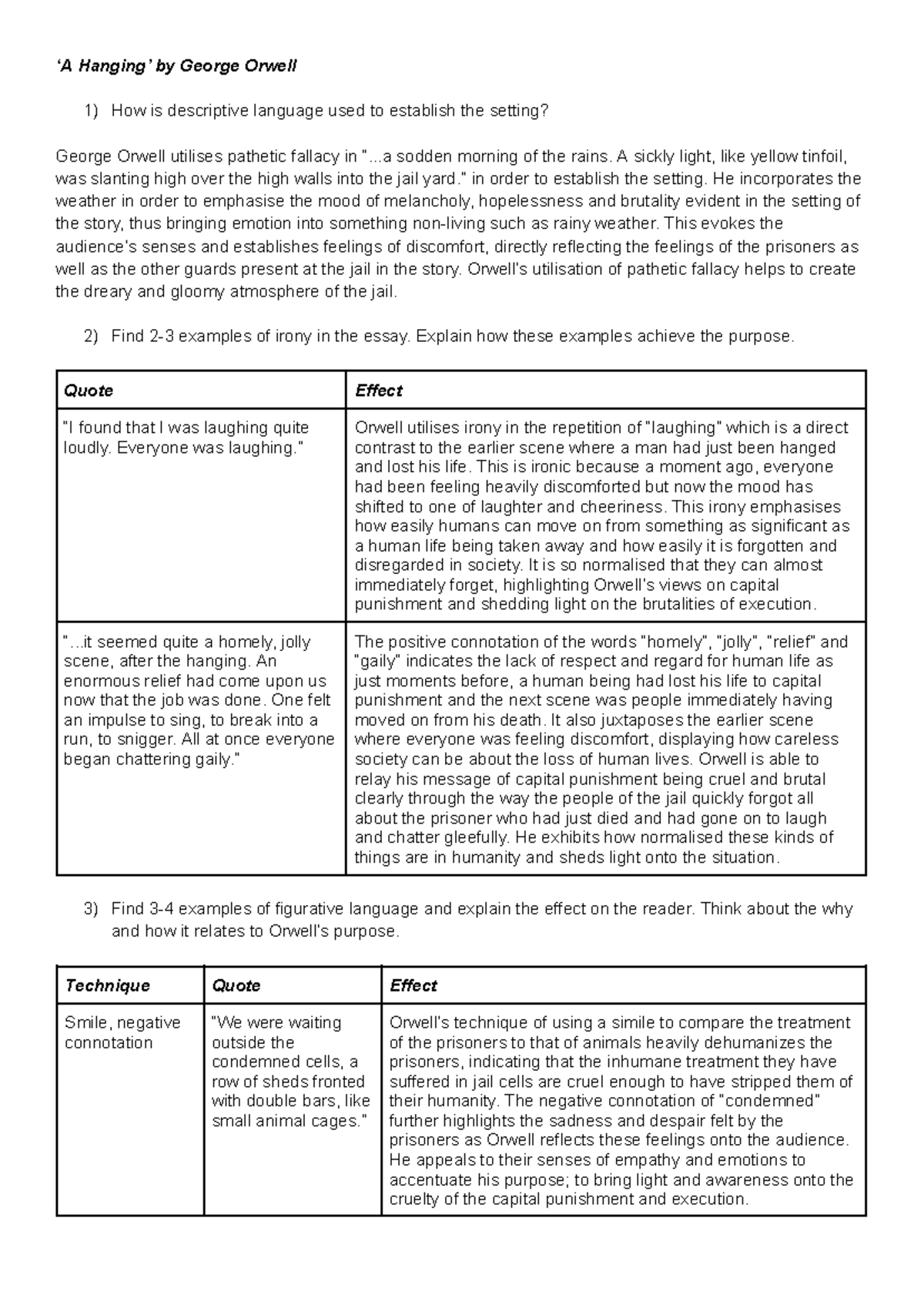 Untitled document - George orwell a hanging notes - ‘A Hanging’ by ...
