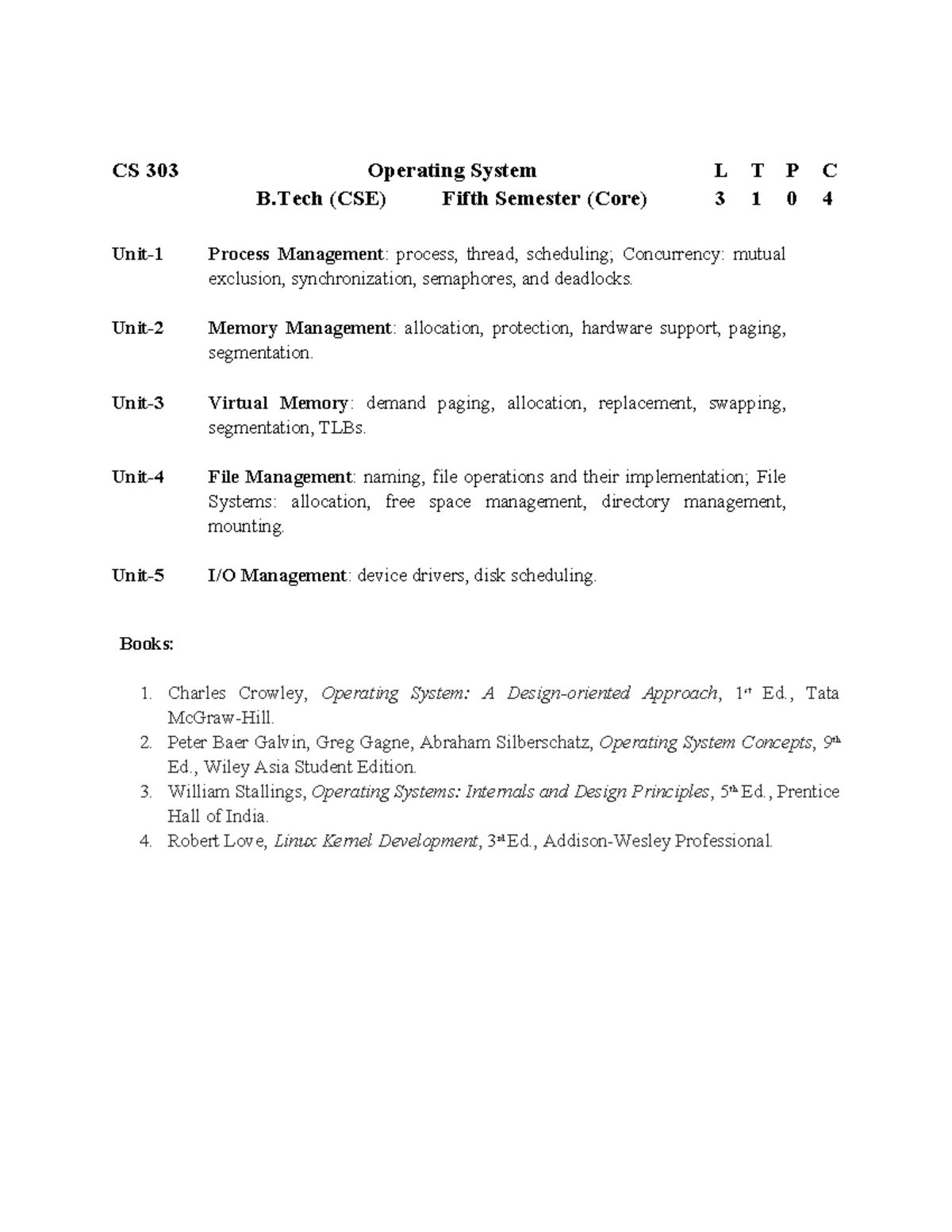 CS 303 OS Syllabus: Process, Memory, and File Management Topics - Studocu