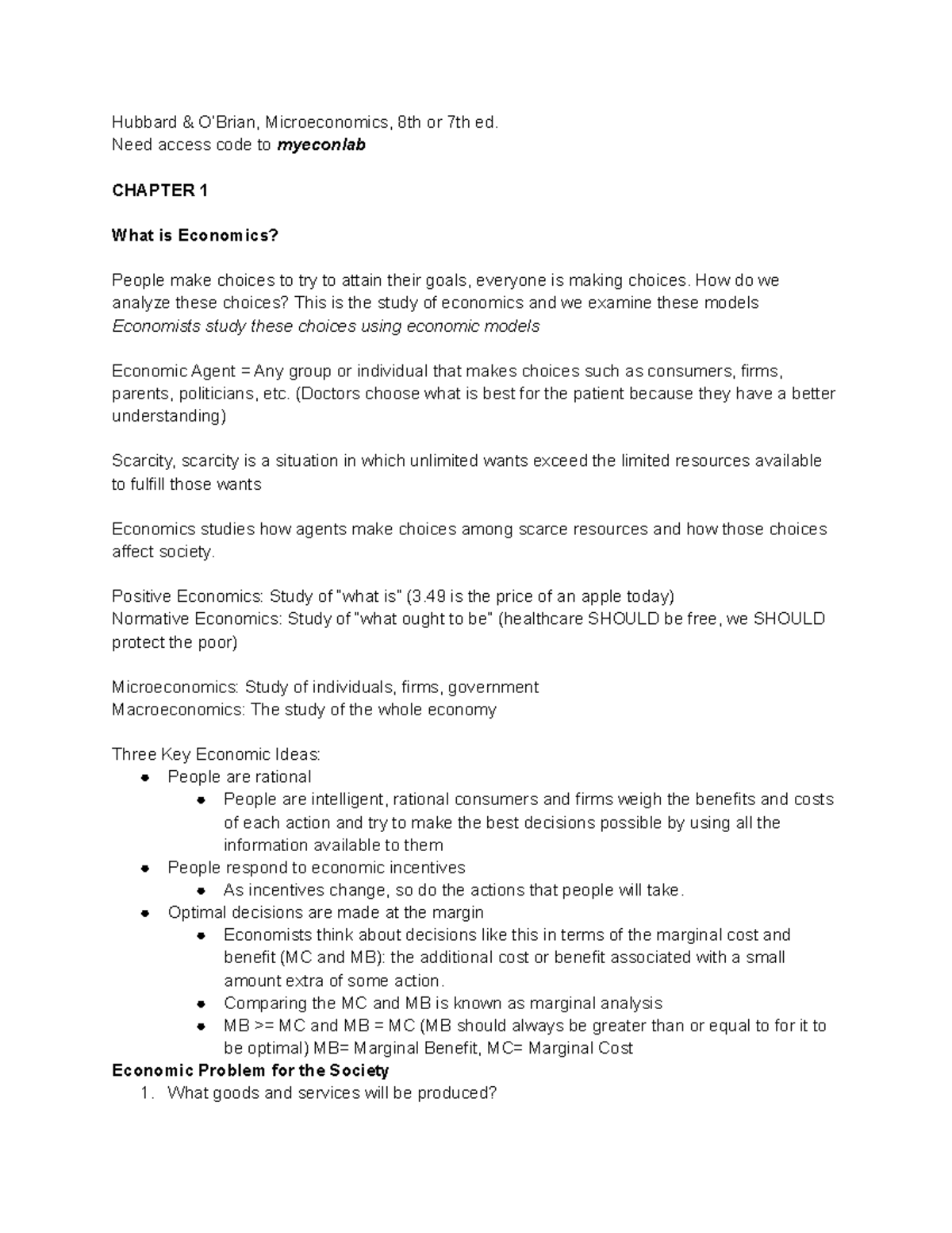 ECON 110 Chapter 1 - Introduction to Economics & Key Concepts - Studocu