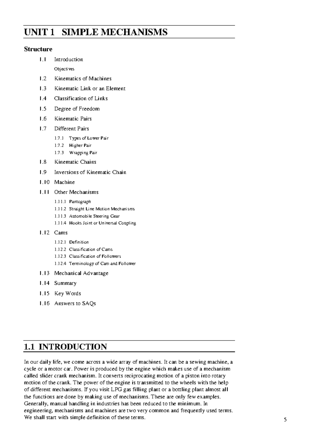 Simple Mechanisms (Unit-1) - Kinematic Analysis and Mechanism Study ...