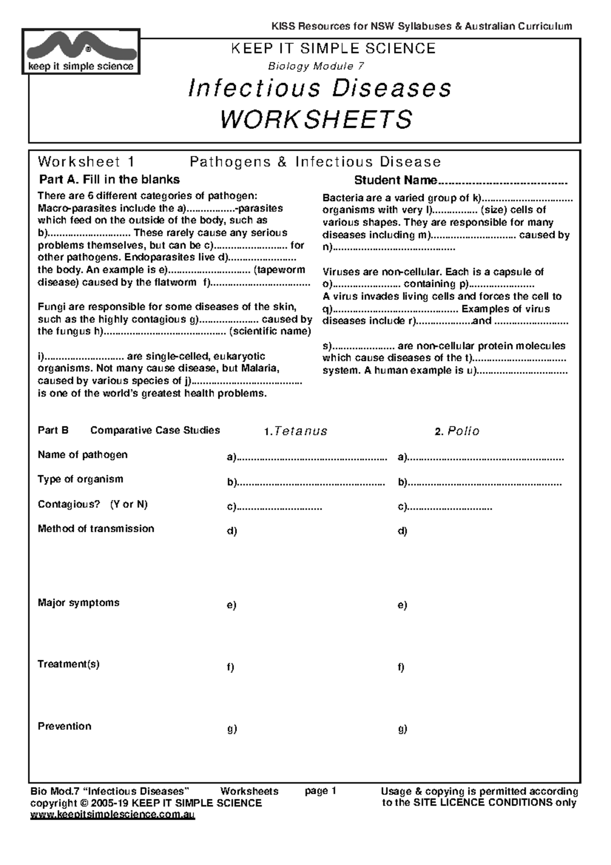 Bio Module 7 Worksheets - page 1 Usage & copying is permitted according ...