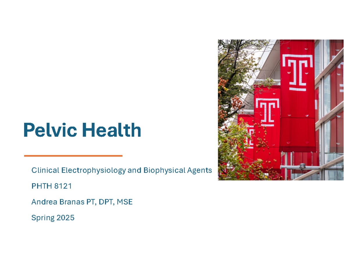 Pelvic Health Overview and Treatment Strategies: PHTH 8121 Spring 2025 ...