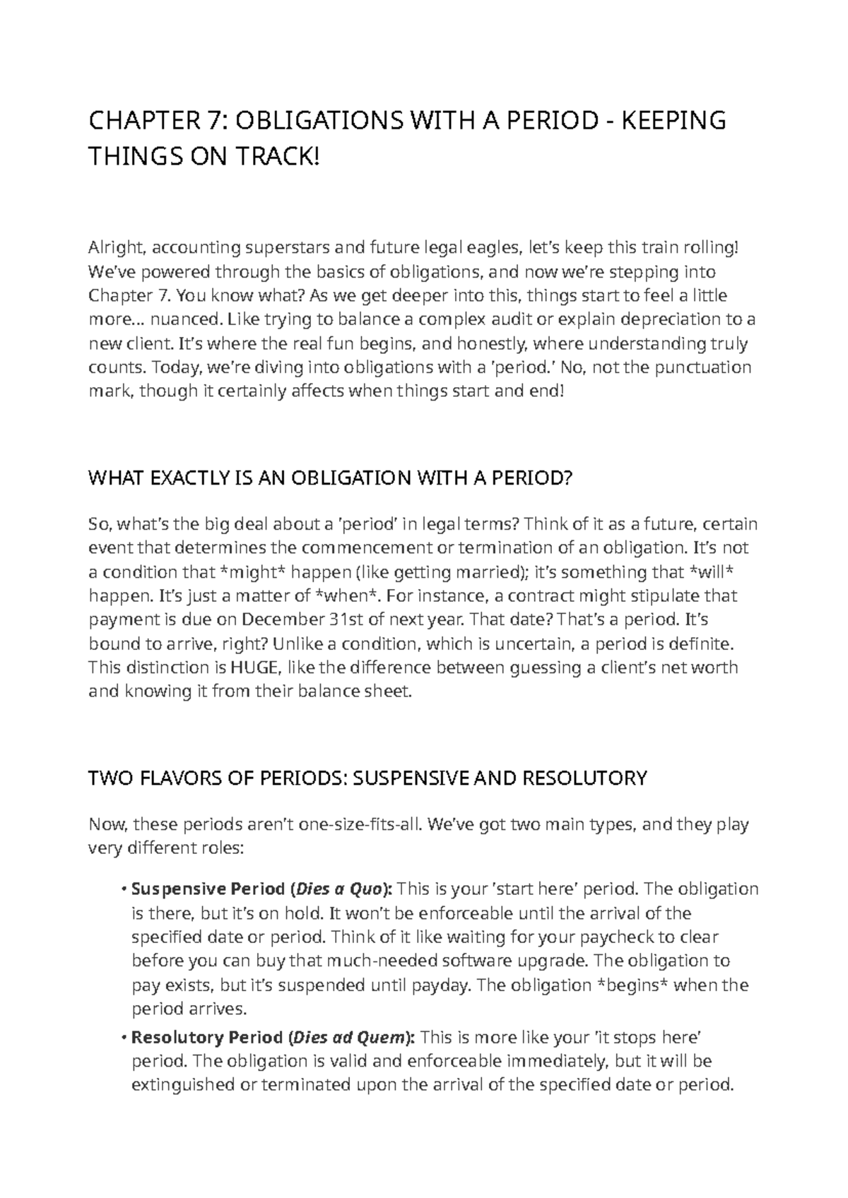 Obligations and Contracts CH 7: Understanding Periods in Law - Studocu