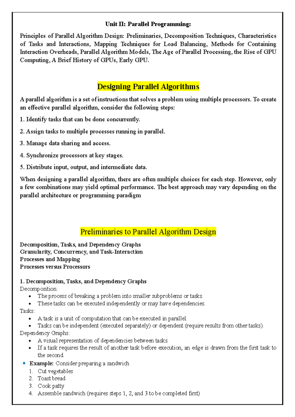 HPC Unit II: Principles of Parallel Algorithm Design and GPU Evolution ...