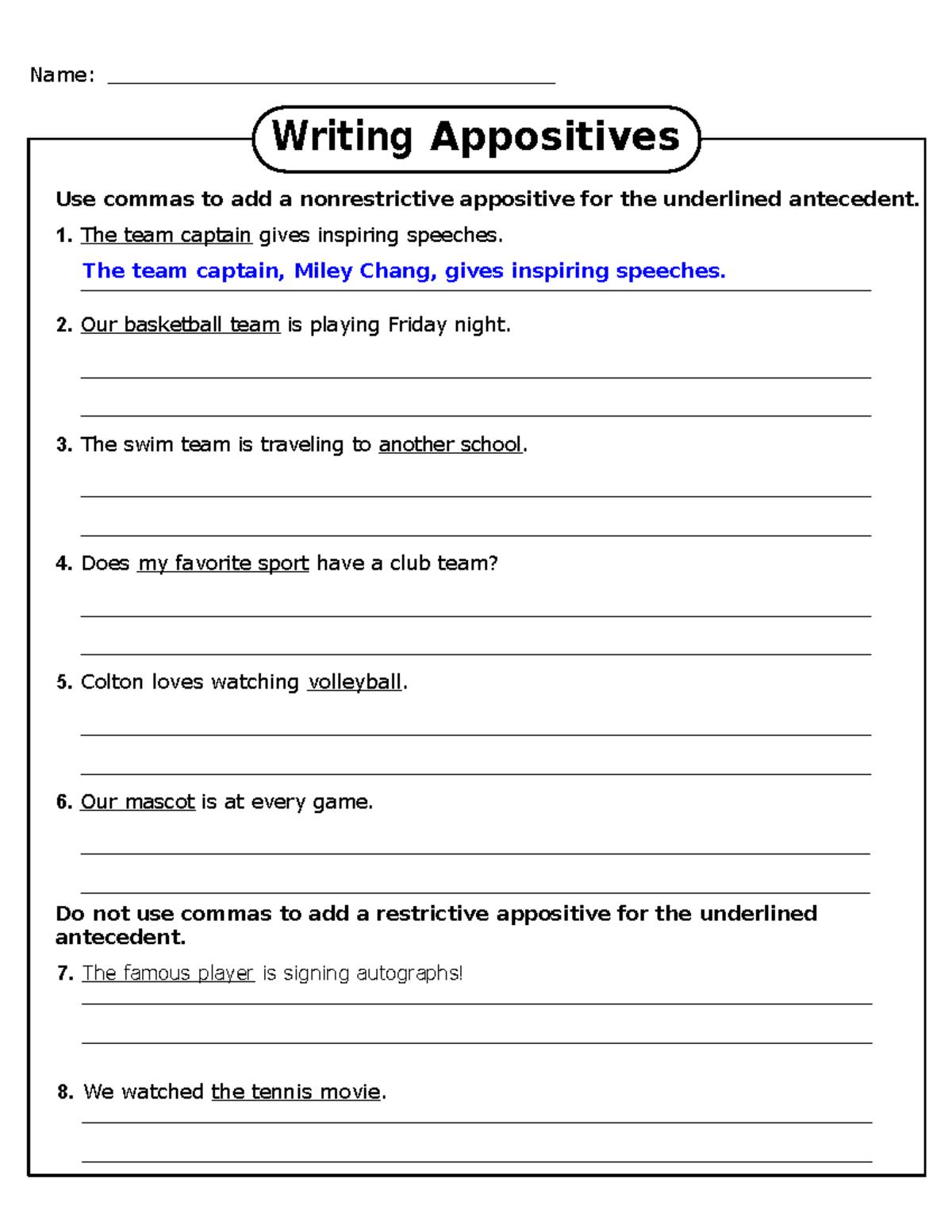 Practice Writing Appositives: Comma Usage Guide - Studocu