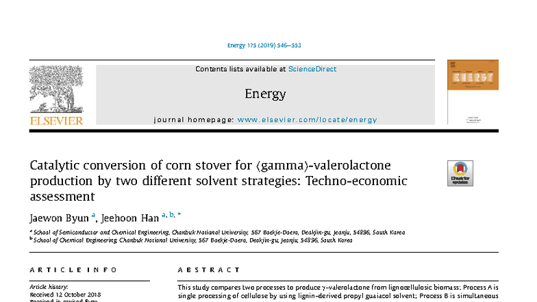 Energy 175: Techno-Economic Assessment of GVL Production from Corn ...