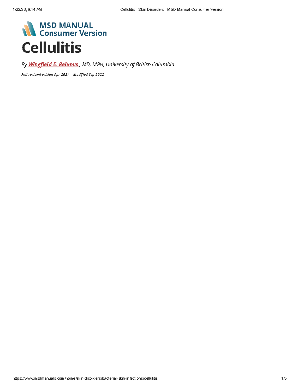 Cellulitis - Skin Disorders - MSD Manual Consumer Version - Cellulitis ...