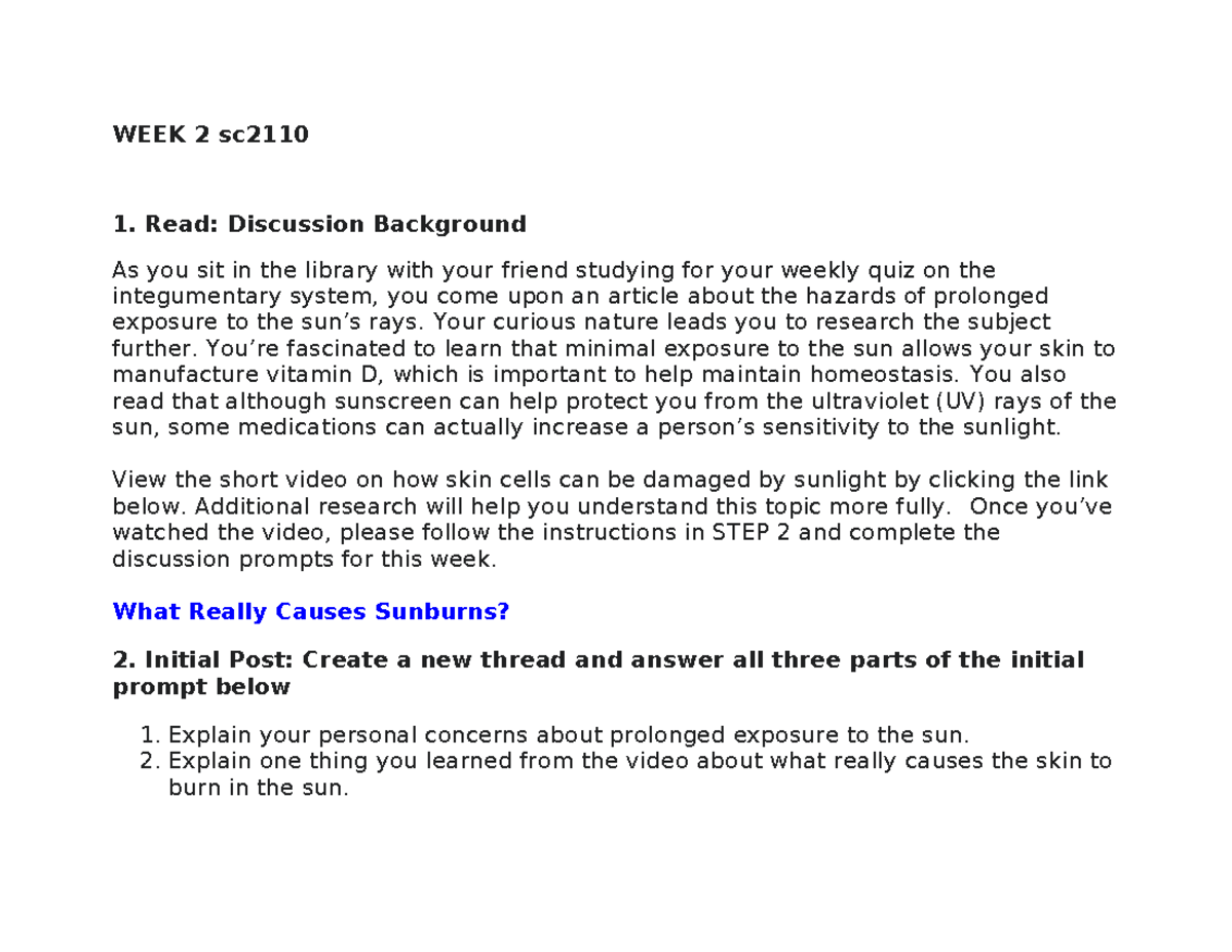 WEEK 2 SC2110 ALL WORK - Integumentary System Quiz Preparation - Studocu