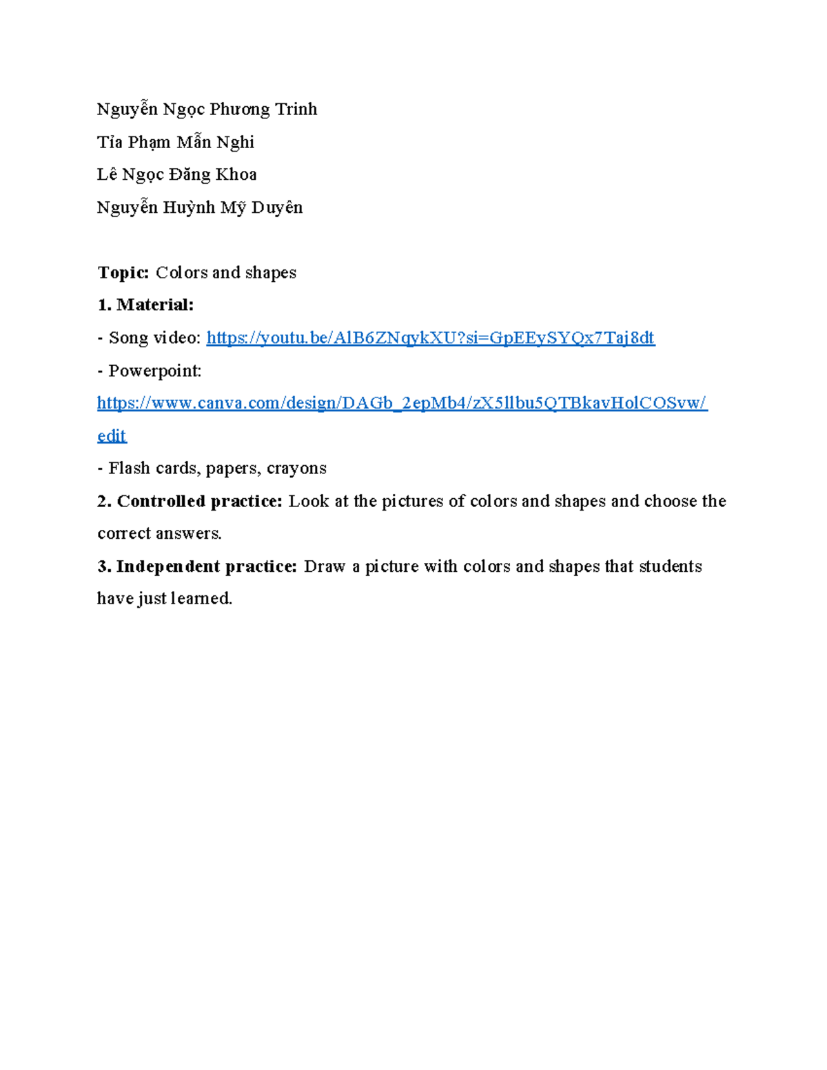 Colors AND Shapes - Listening - practice teaching 1 - Nguyễn Ngọc ...