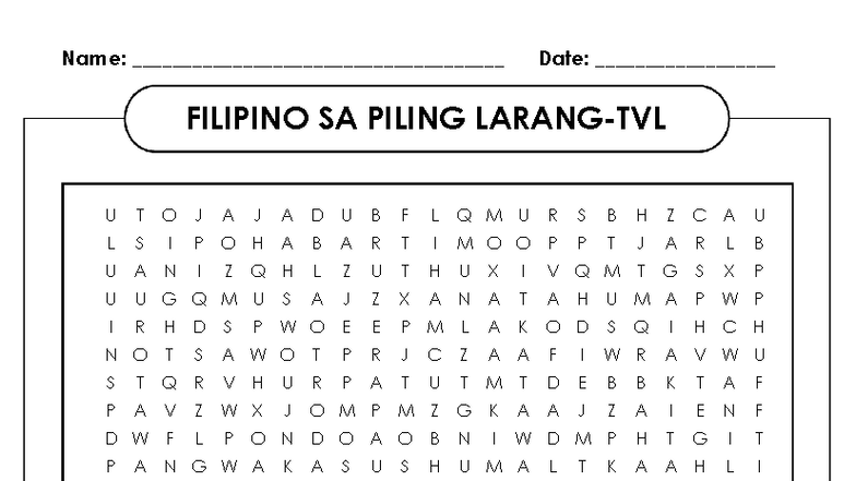 Word Search Puzzle: Filipino SA Piling Larang-TVL - Studocu