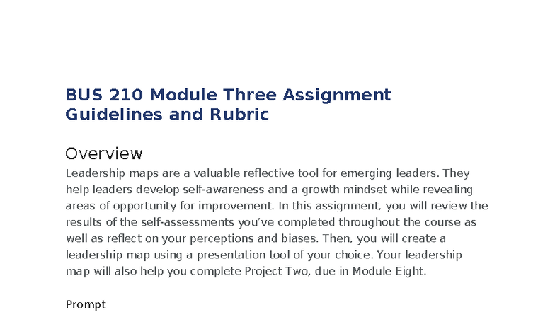 BUS-210 Module 3 Leadership Map Assignment Guidelines - Studocu
