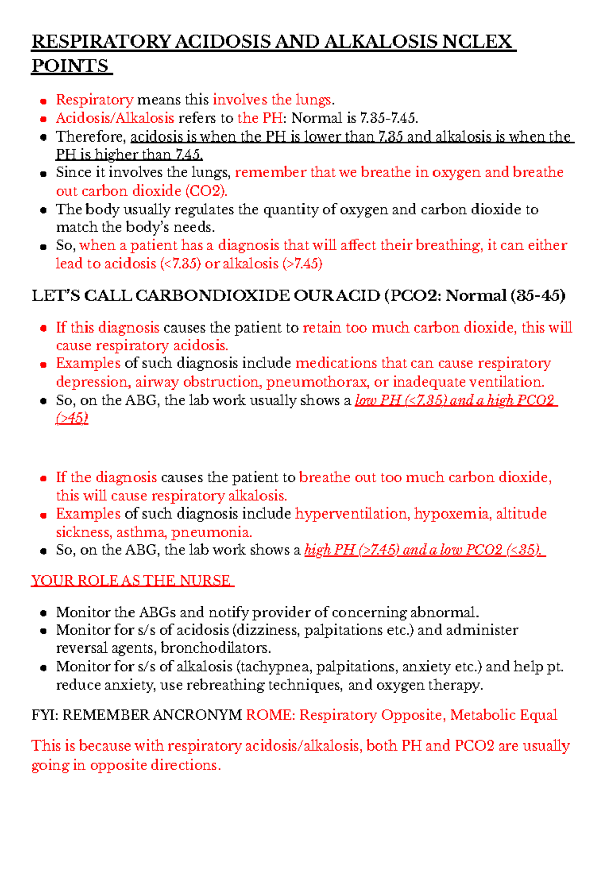 RESPIRATORY ACIDOSIS AND ALKALOSIS NCLEX REVIEW NOTES - Studocu