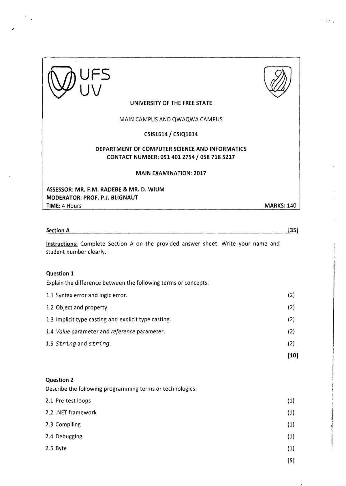 CSIS1614 Final Exam: Computer Science Concepts & Programming Techniques ...