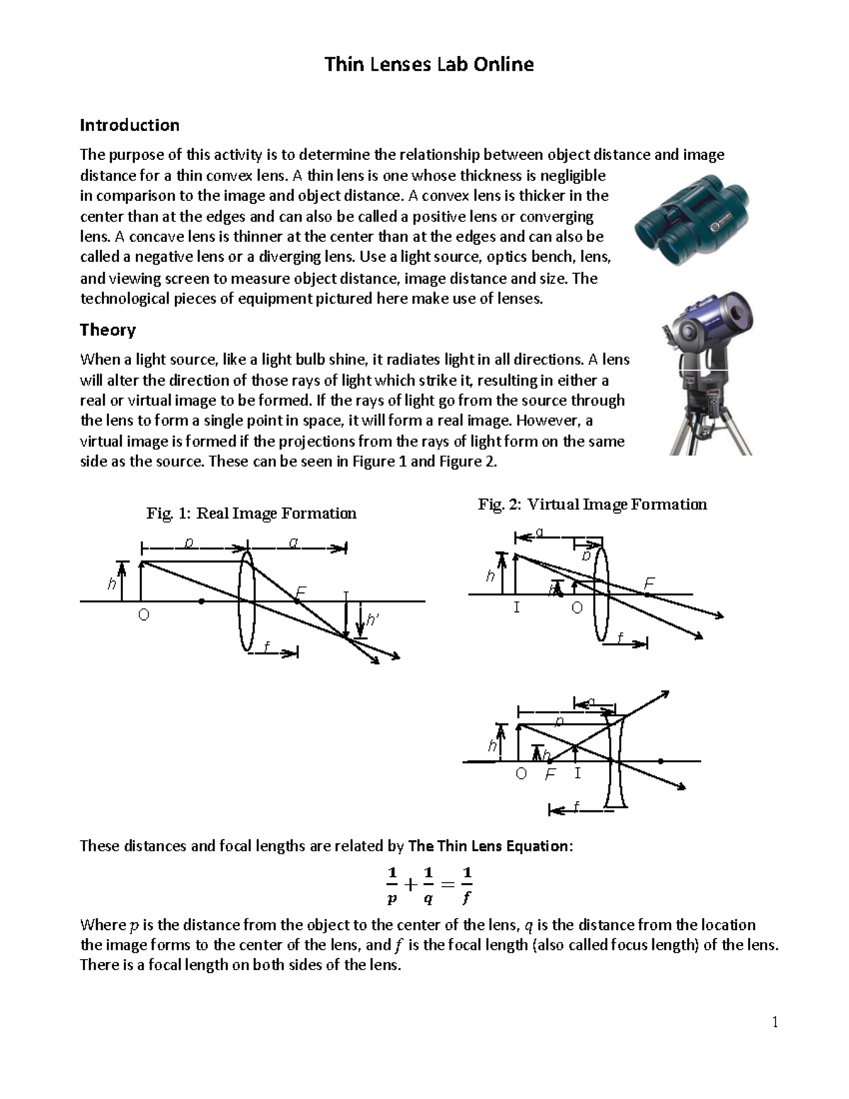 Fall22 PHY 1431 Thin Lenses Lab: Simulations & Data Analysis - Studocu