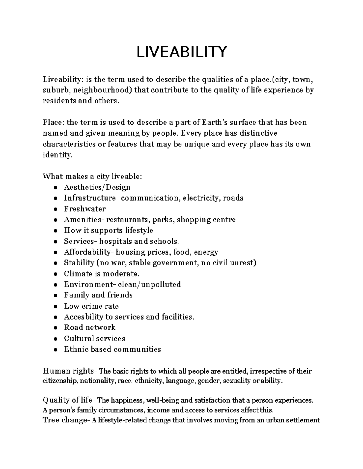 GEO Study - Liveability Factors in Geography for Year 7 and 8 - Studocu