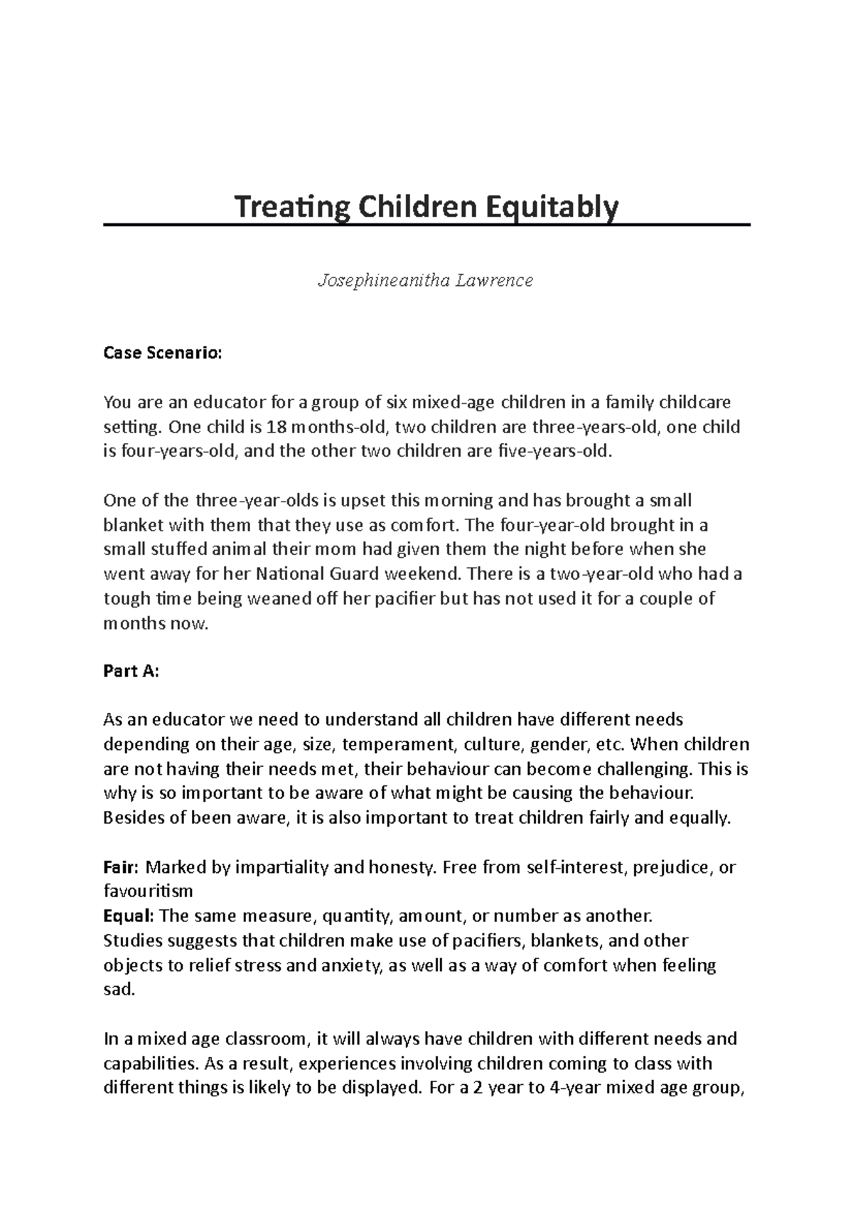 Equitable Treatment of Children in Mixed-Age Classrooms 042923 - Studocu