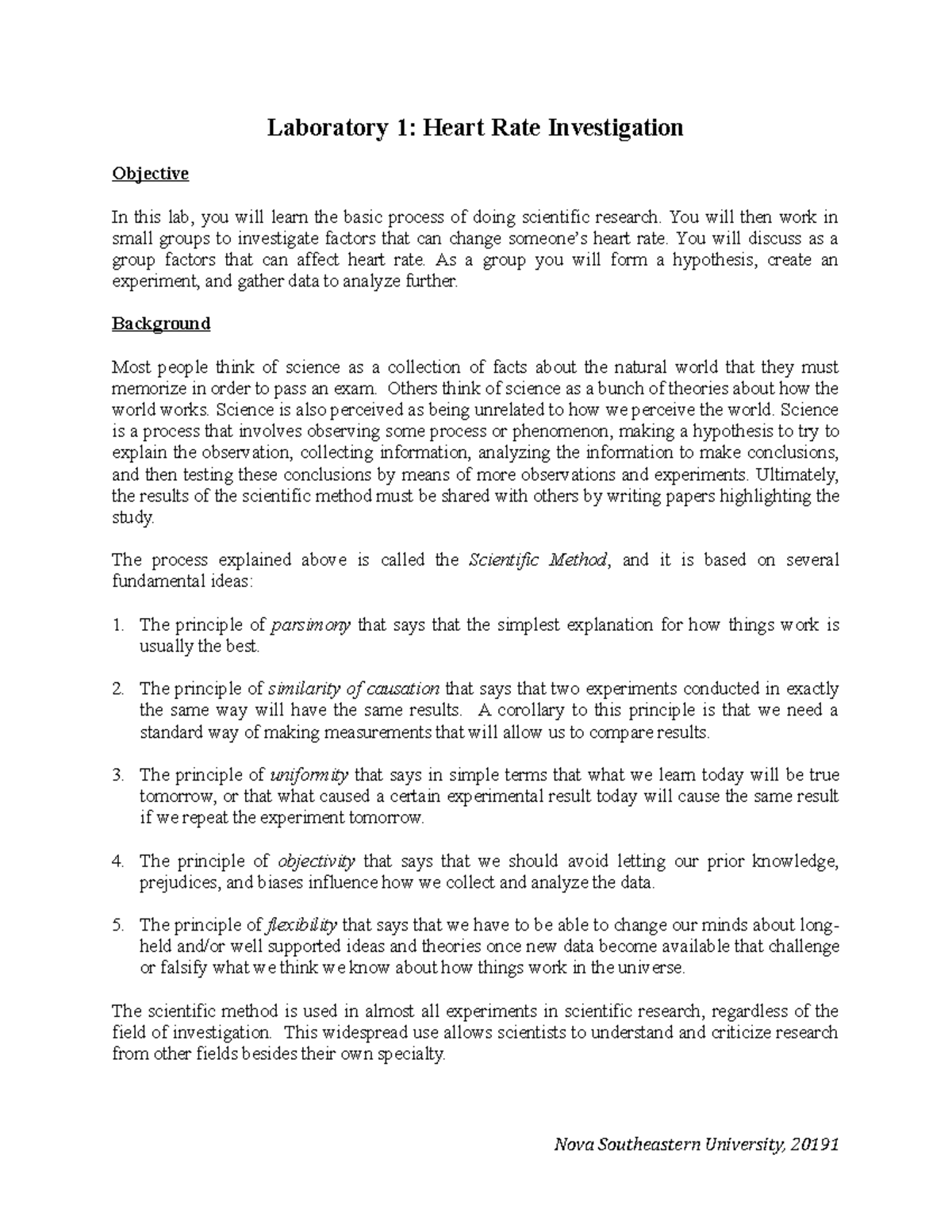 Heart rate investigation Student Handout - 2019 - Laboratory 1: Heart ...