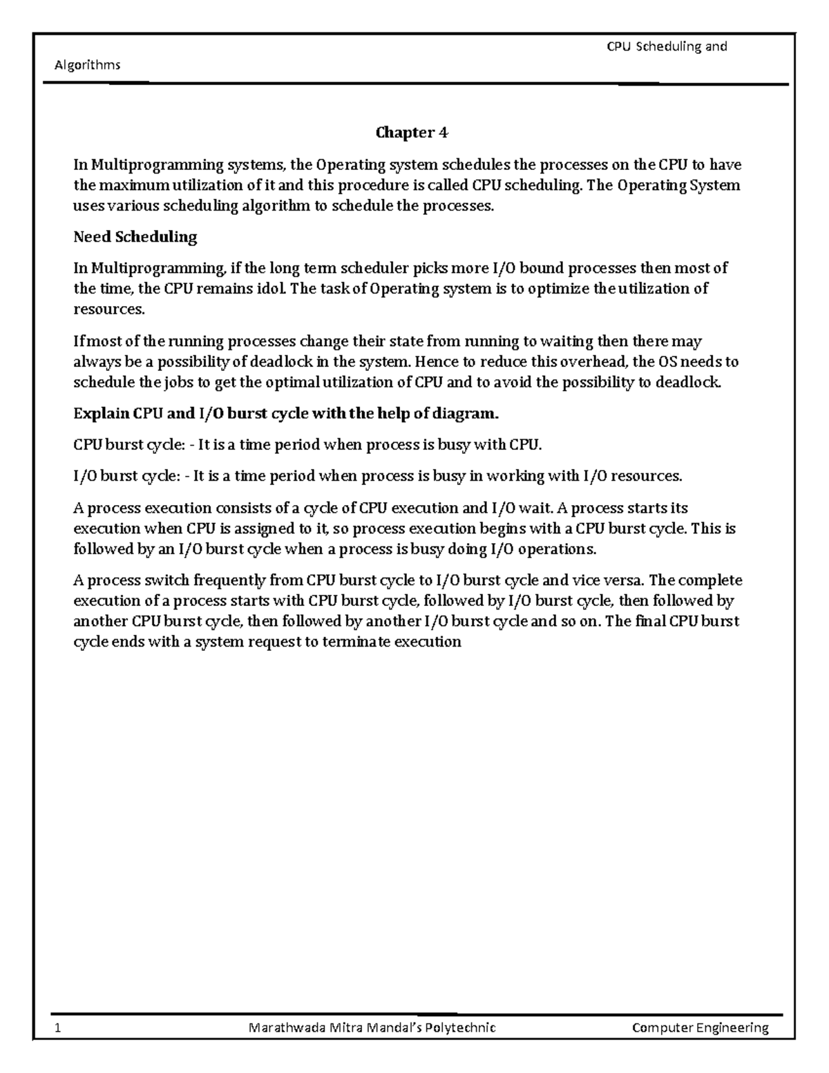 Chapter 4 - Operating Systems: CPU Scheduling and Deadlock Management - Studocu