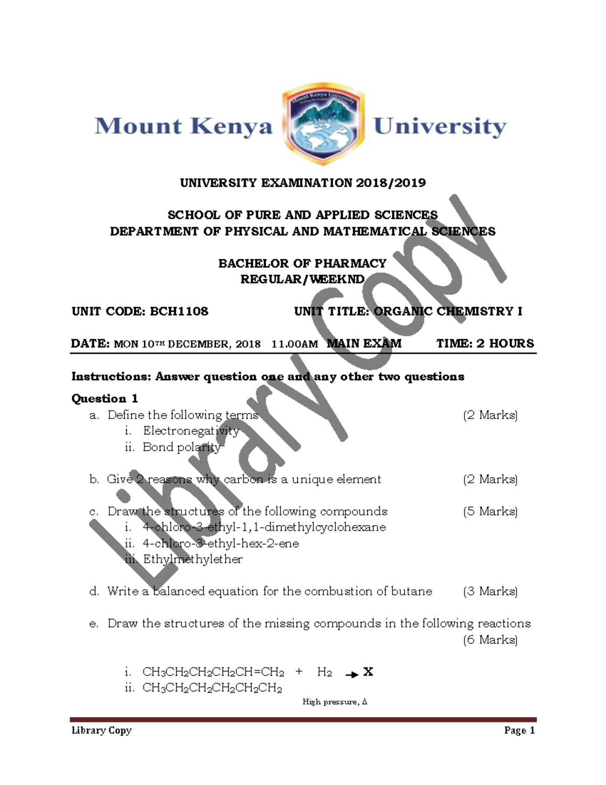 BCH1108 Organic Chemistry I Final Exam Review Notes - Studocu