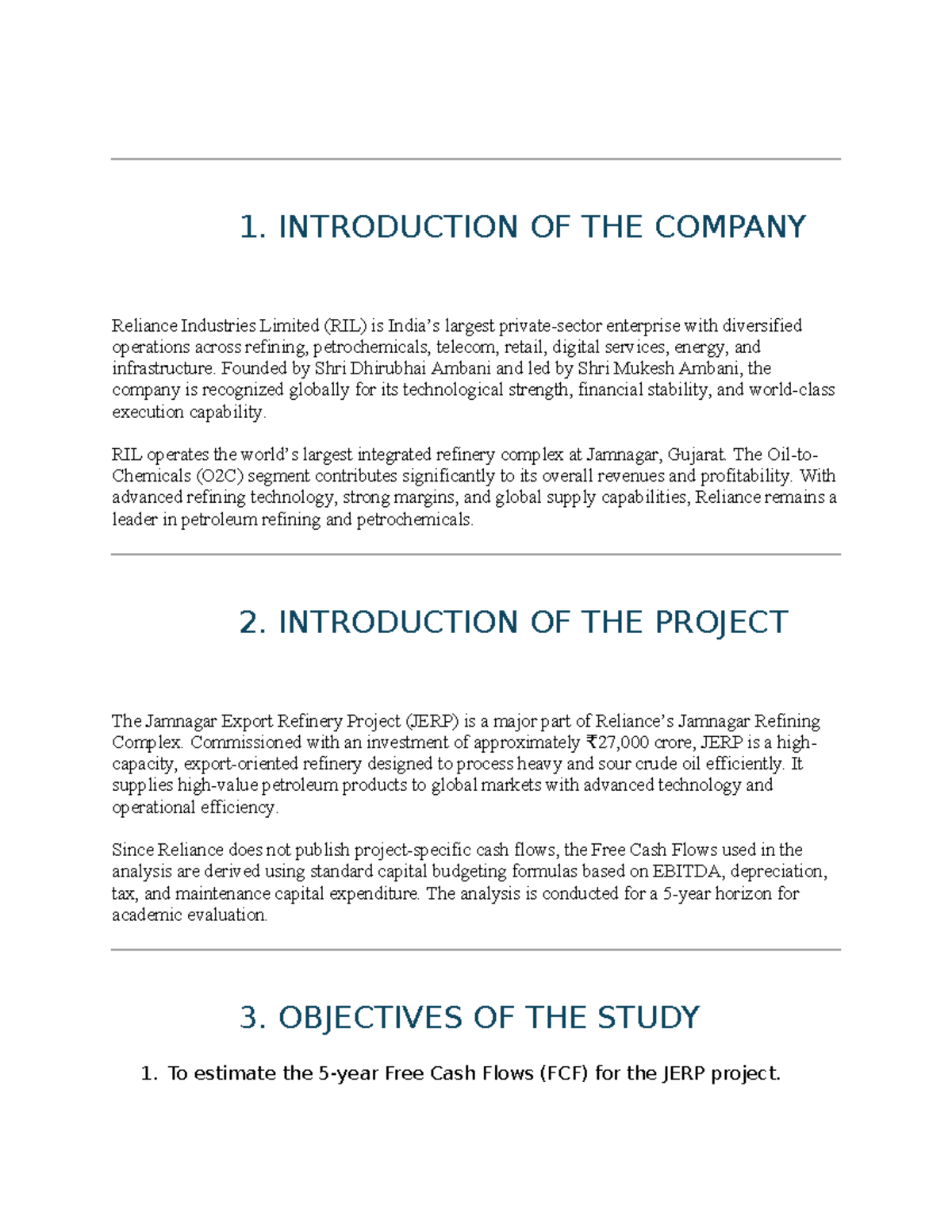 FM Project Analysis: Jamnagar Export Refinery (JERP) Financial ...