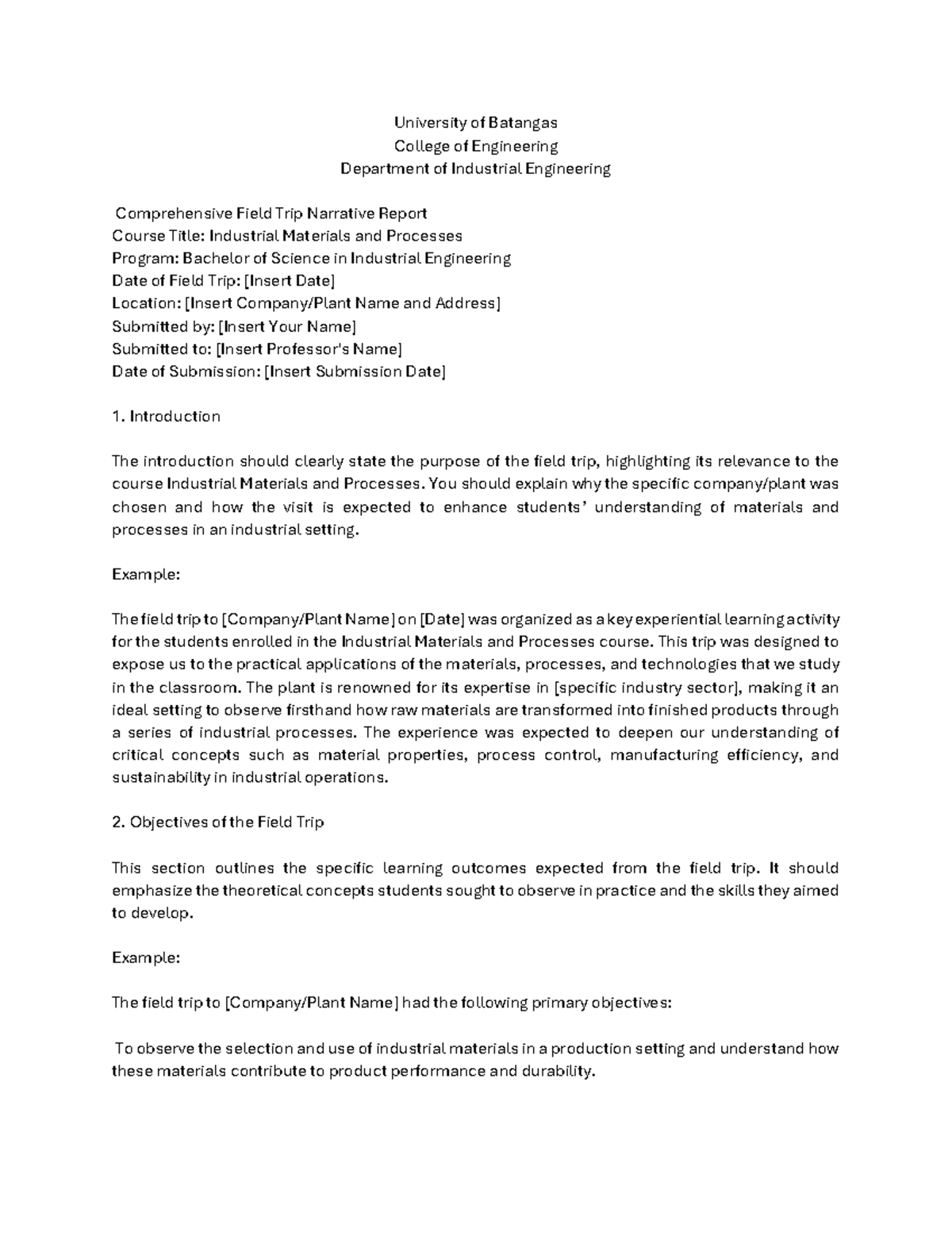 Industrial Materials and Processes Field Trip Narrative Report - BSIE ...