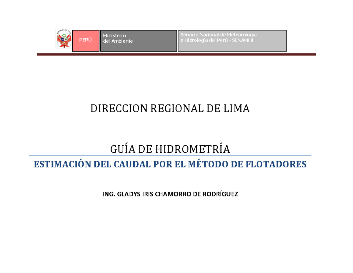 Guía de Hidrometría SENAMHI: Estimación de Caudal por Flotadores - Studocu