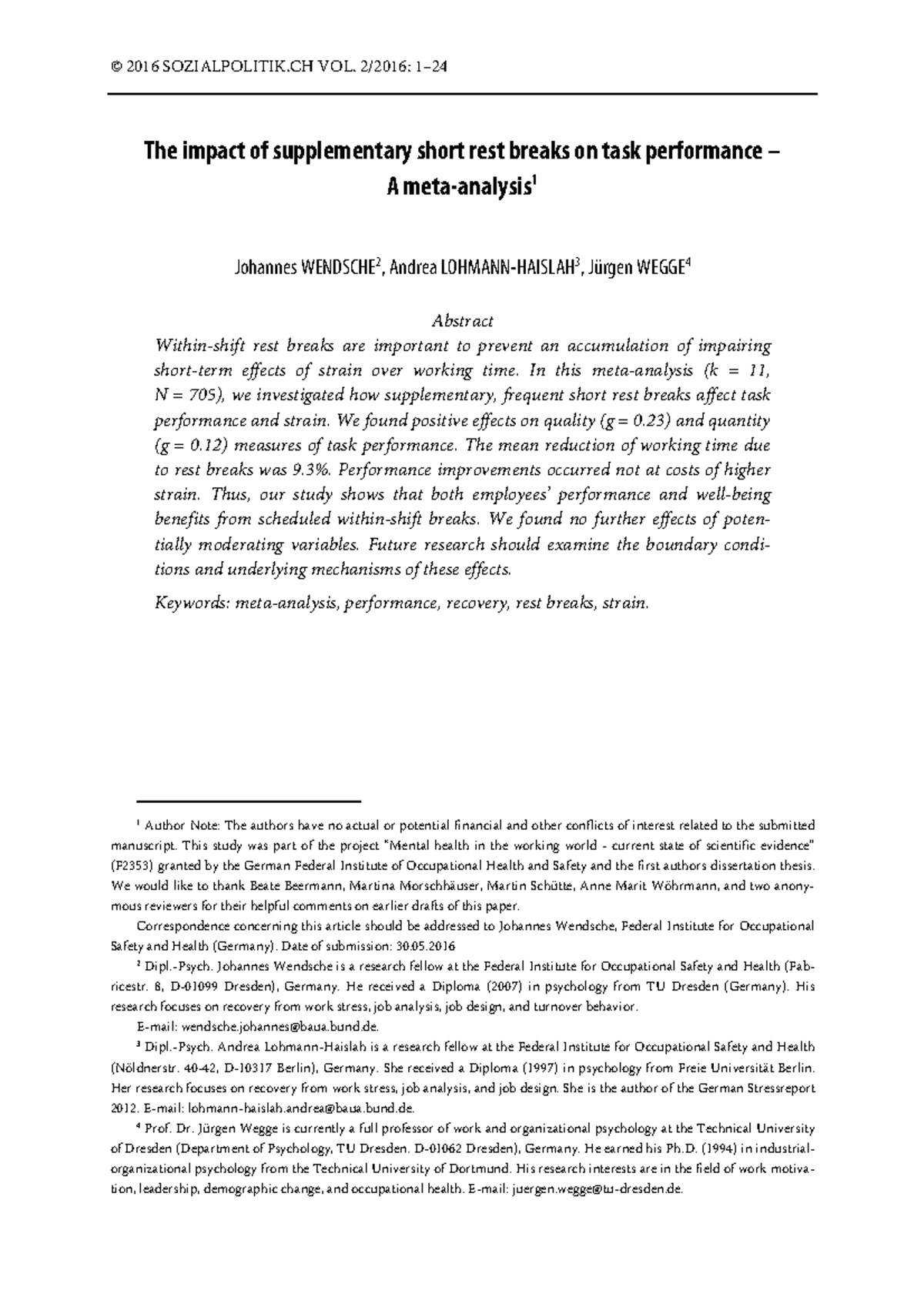 2016 SOZIALPOLITIK.CH VOL: Effects of Short Rest Breaks on Task ...