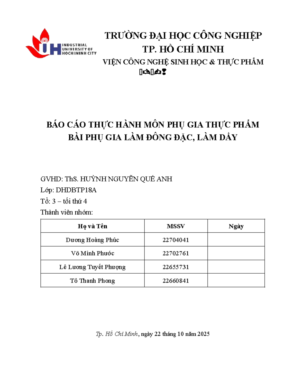 Báo cáo Thực Hành Môn Phụ Gia Thực Phẩm - Bài 3: Phụ Gia Làm Đông ...