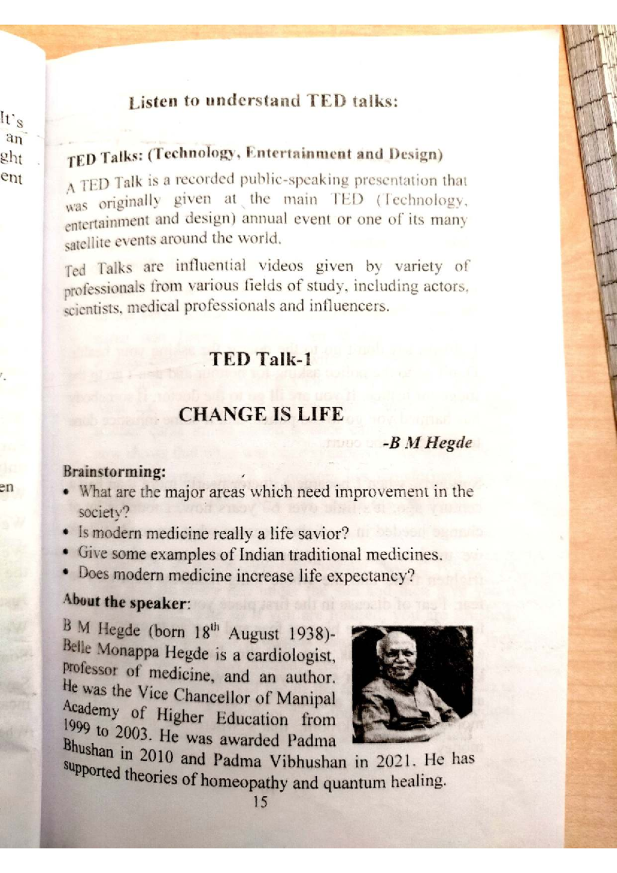 Change is Life: Insights from TED Talk by Dr. B.M. Hegde - Studocu