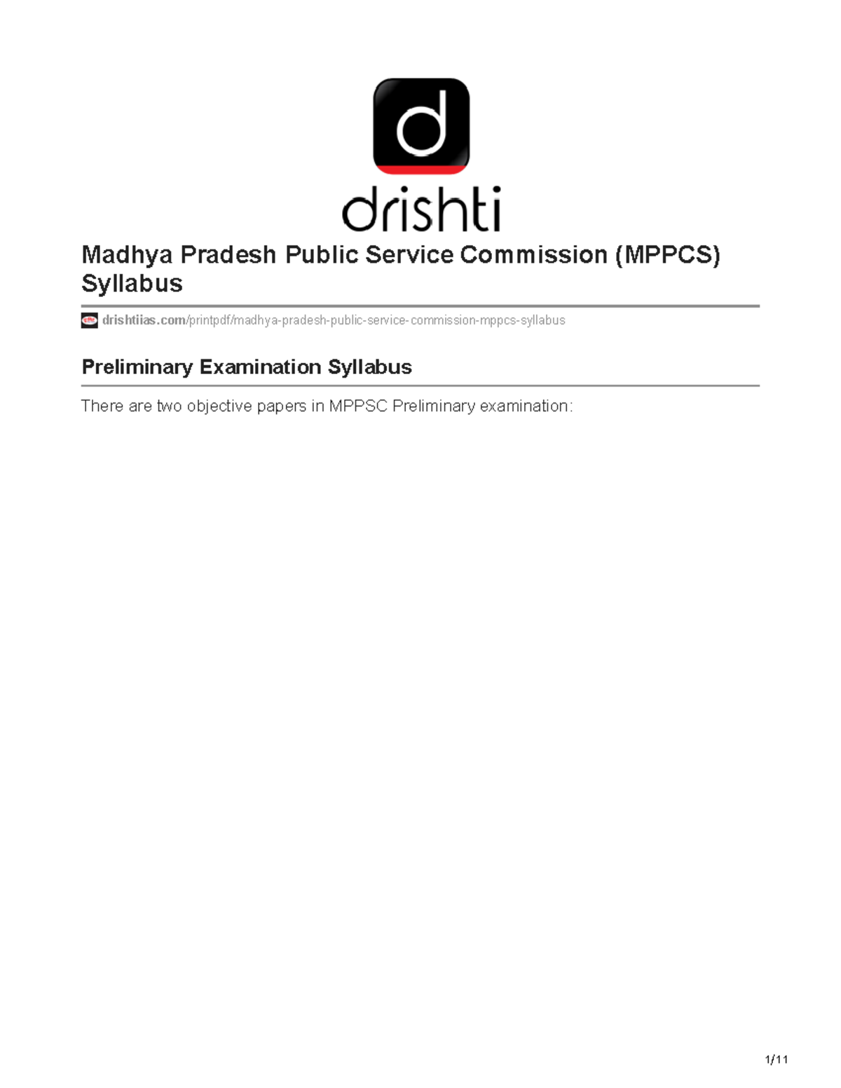 Mppsc syllabus - content - Madhya Pradesh Public Service Commission ...