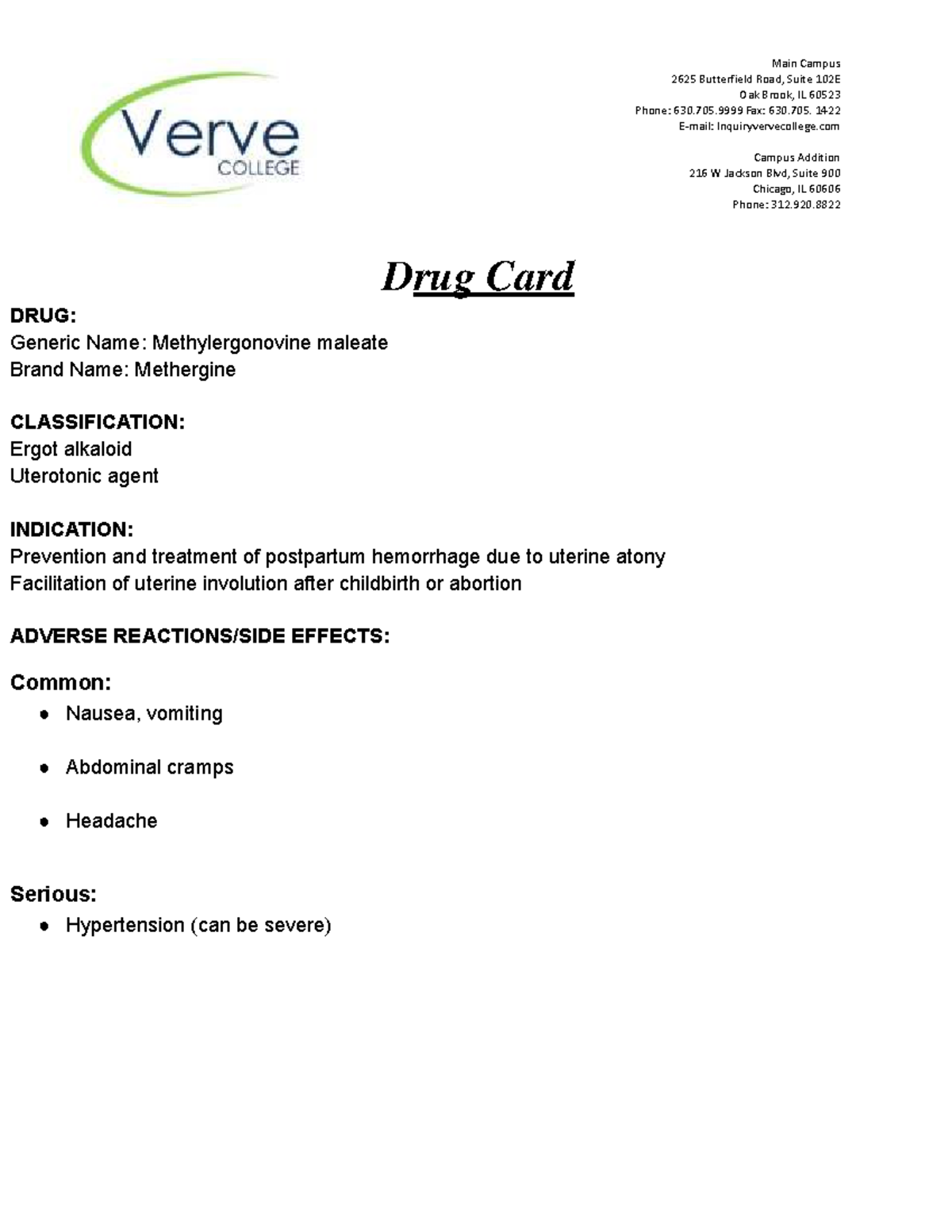 Drug Card: Methergine (Methylergonovine) - Nursing Considerations ...