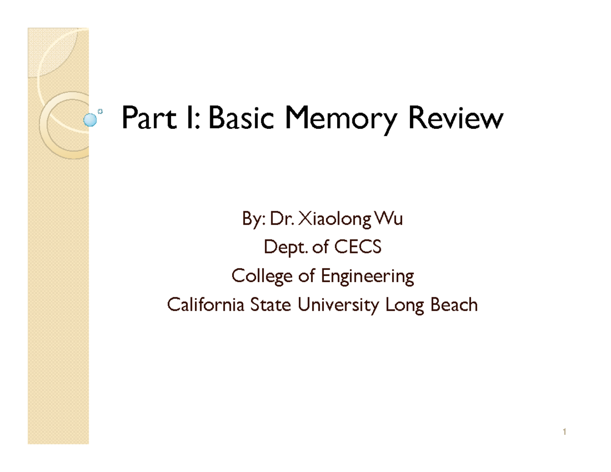 Memory Hierarchy Principles and Design - CECS Course Notes - Part I ...