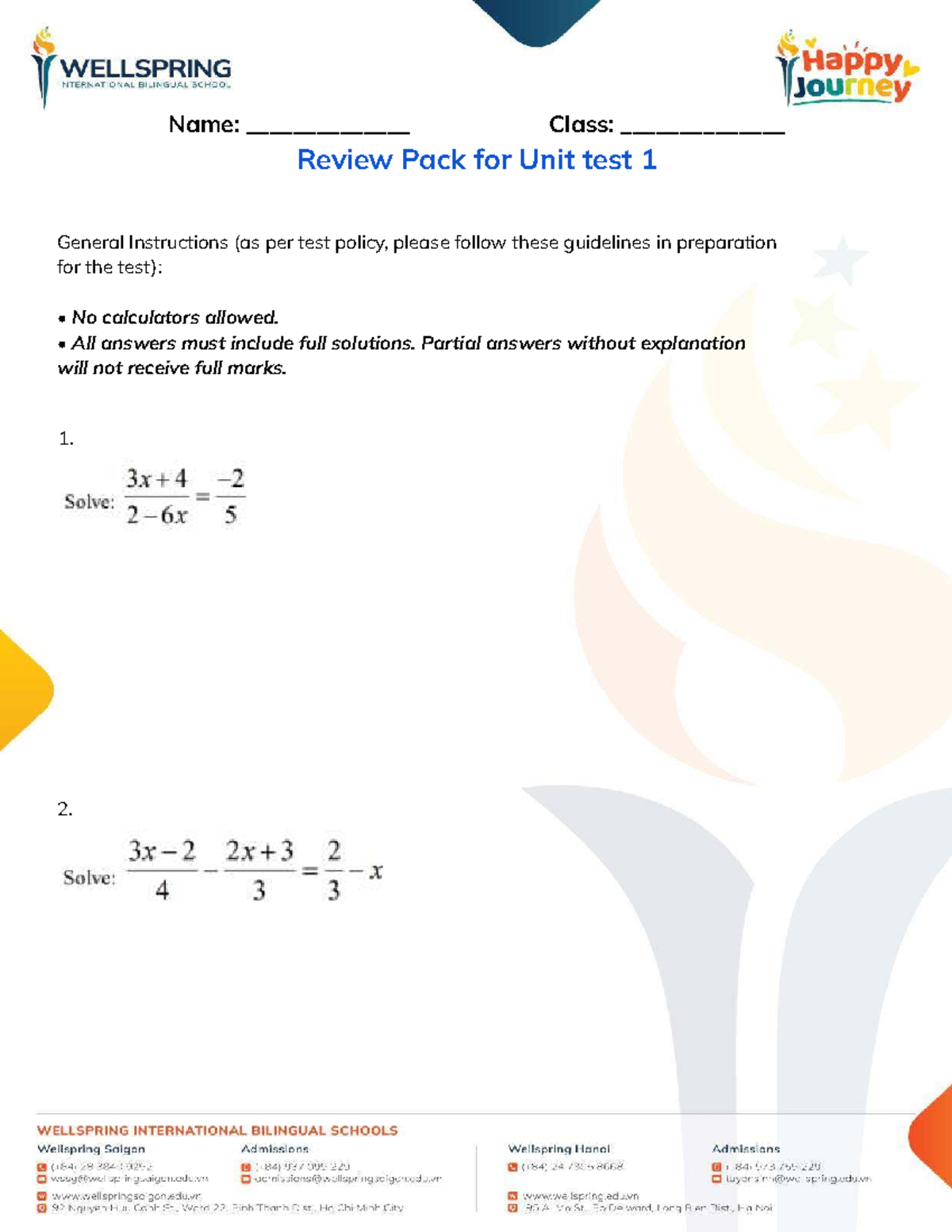 MATH G8 U1: Linear Equations Unit Test Review Pack - Studocu
