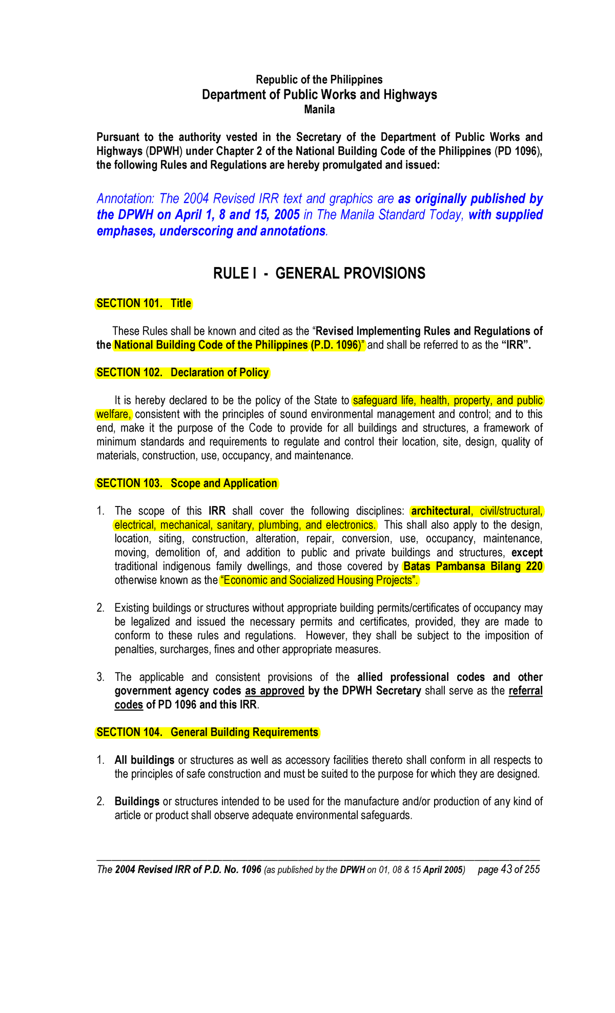 Revised Implementing Rules & Regulations of the Philippine Building Code (PD 1096) - Studocu