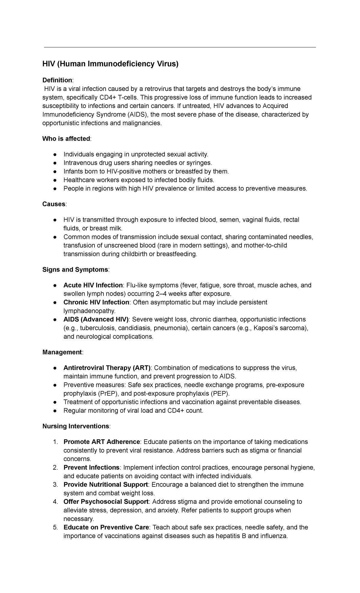 Inflammation and Infection diseases - HIV (Human Immunodeficiency Virus ...