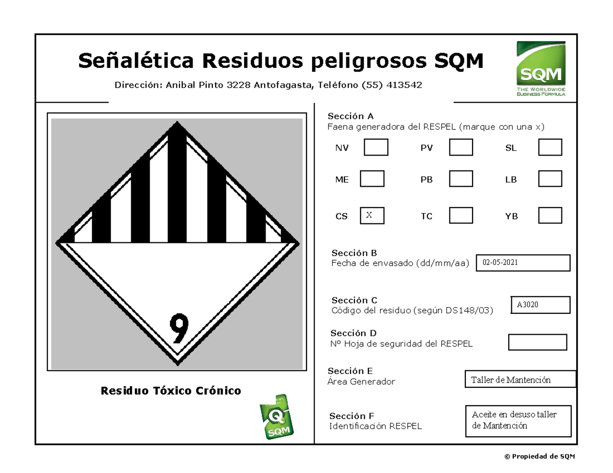 Señalética Respel tóxico crónico, aceite en desuso - Señalética ...