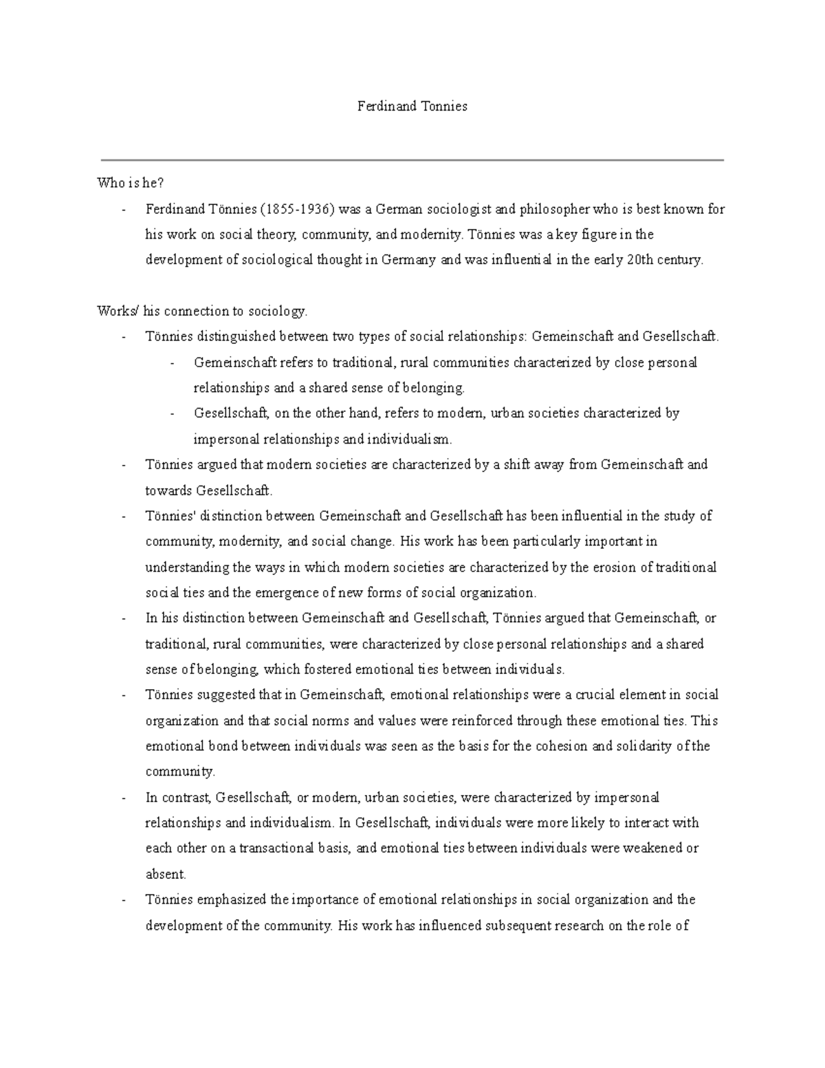 Sociology Overview: Ferdinand Tönnies' Concepts of Gemeinschaft ...