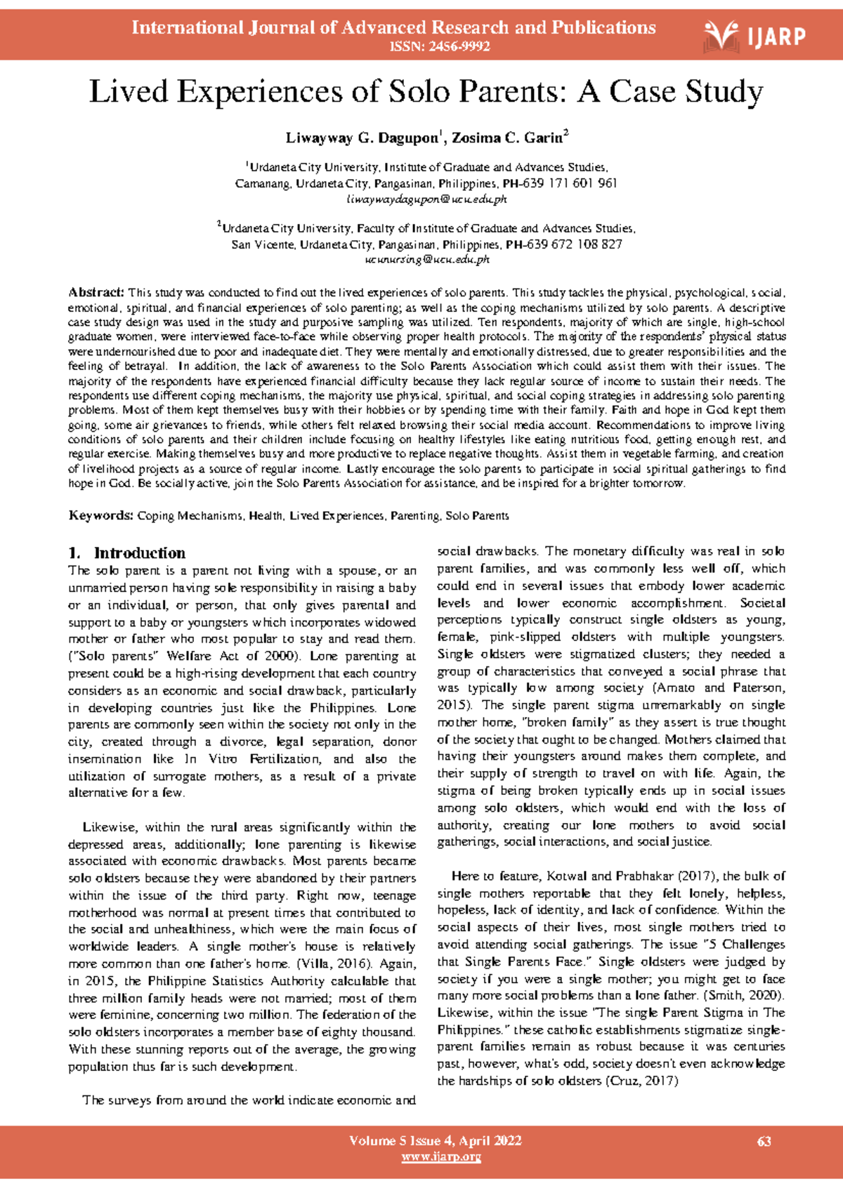 Lived Experiences of Solo Parents: A Descriptive Case Study - Studocu