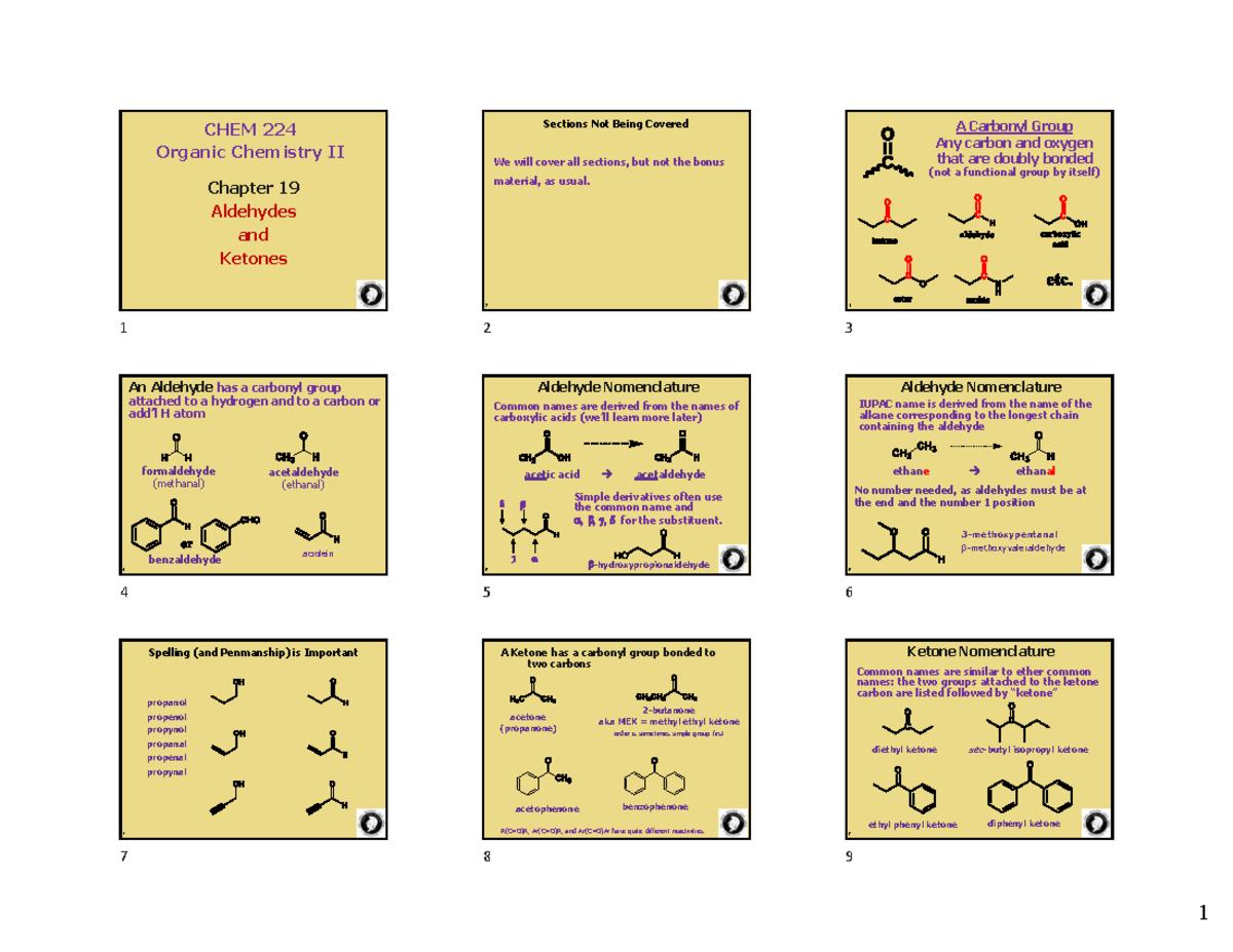 Chapter 19: Aldehydes and Ketones Overview CHEM 224 Organic Chemistry ...