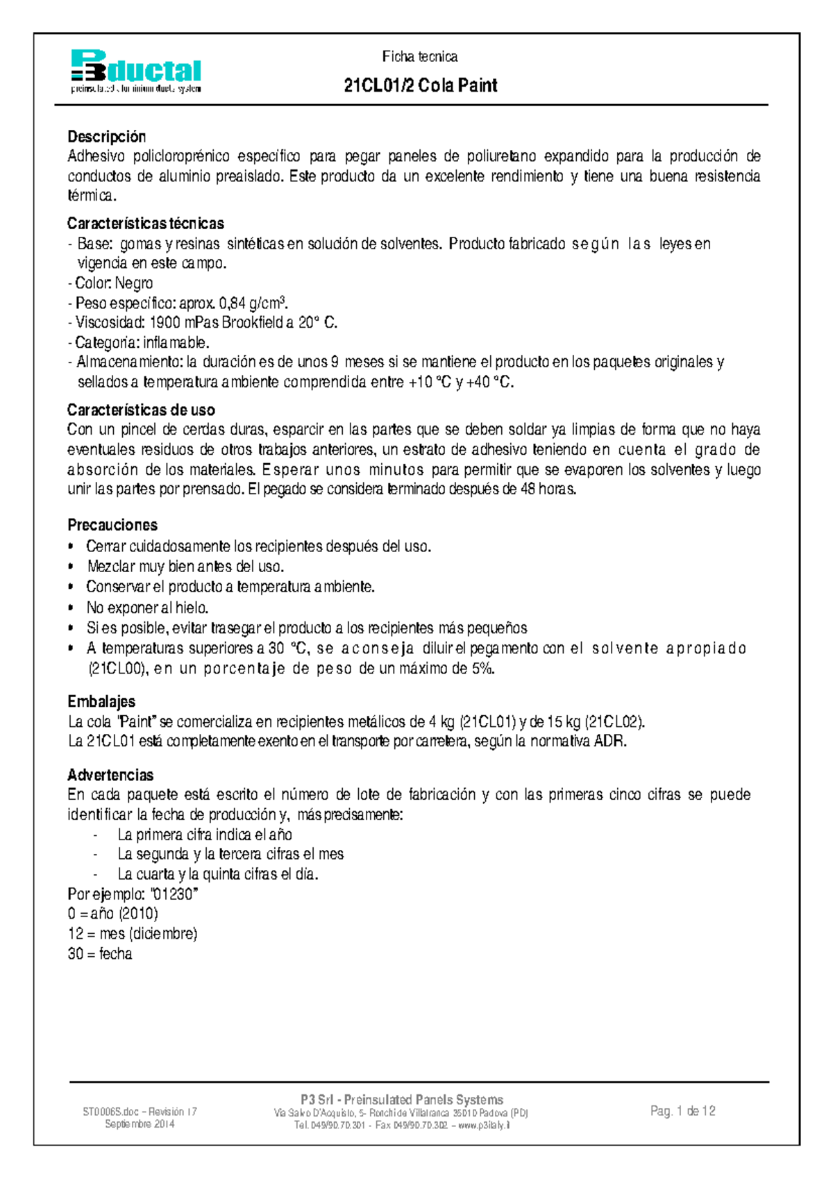 Ficha Técnica Adhesivo Pega Paint 21CL01-02: Características y Usos ...