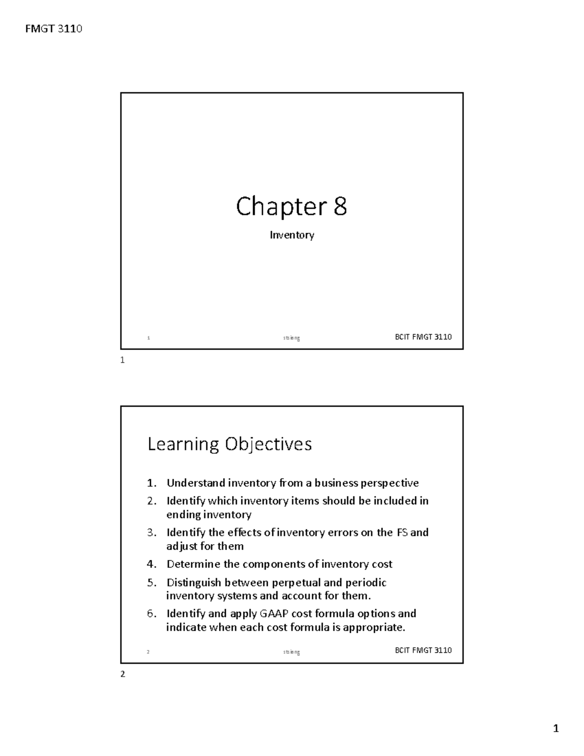 Chapter 8 - Lecture notes 8 - Chapter 8 ####### Inventory 1 stsiang ...