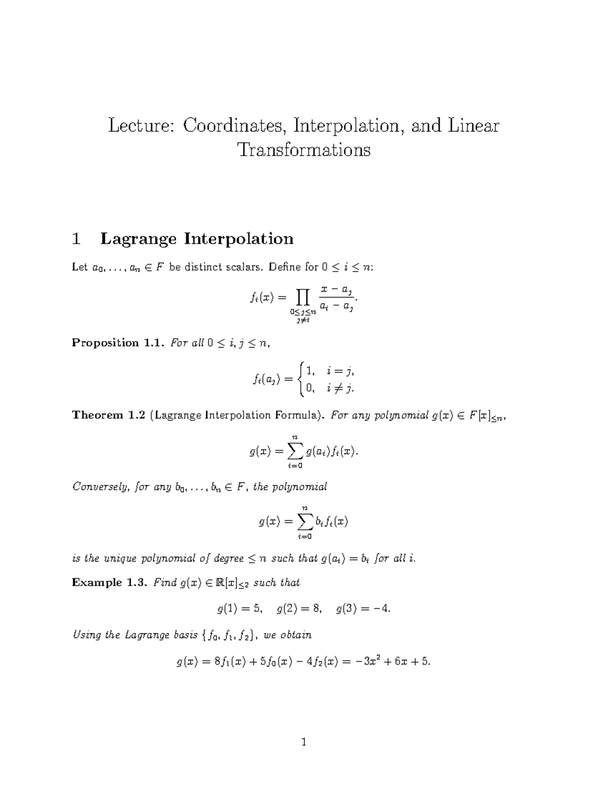 MATH251 Lecture 6: Coordinates, Interpolation & Linear Transformations ...