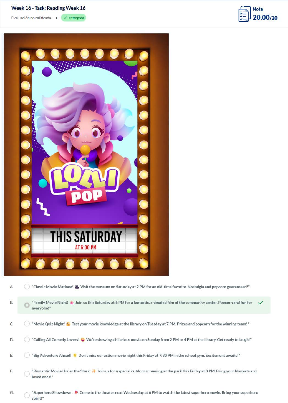 Ingles III - Week 16 Task: Movie Events Schedule and Activities - Studocu