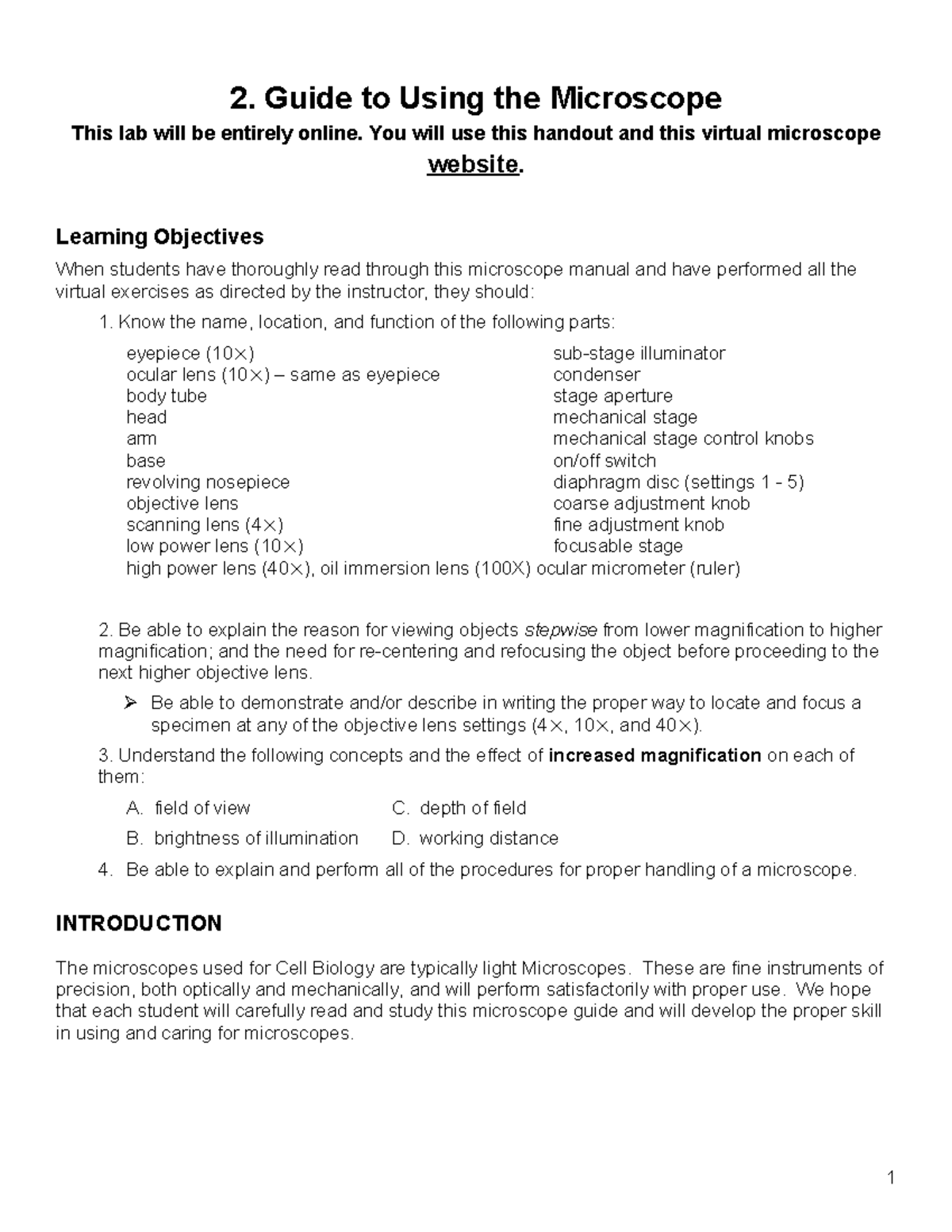 OL Biol 127 Lab 2 Guide for Virtual Microscopy and Exercises - Studocu