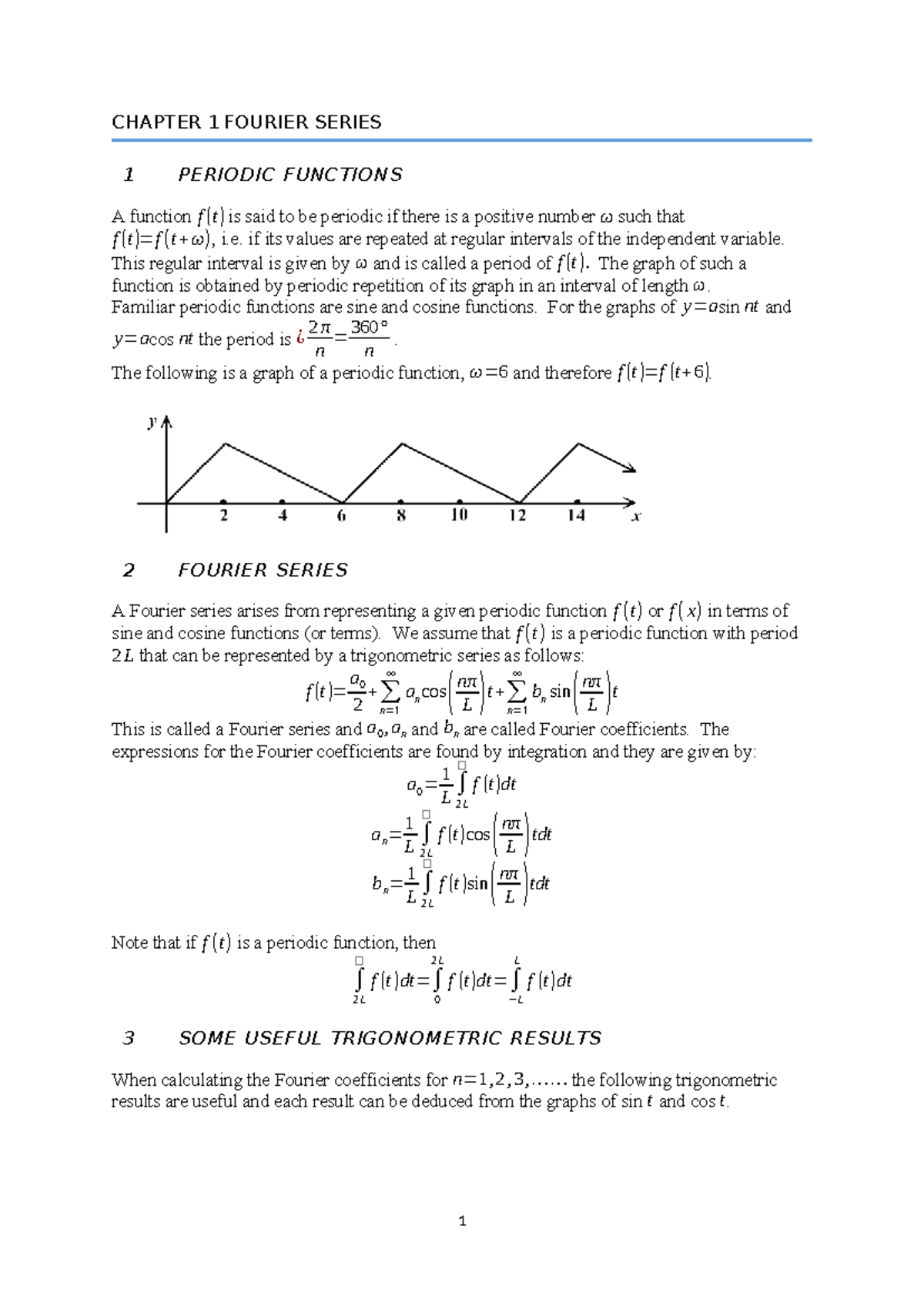 Fourier series notes for periodic functions in mathematics - Studocu