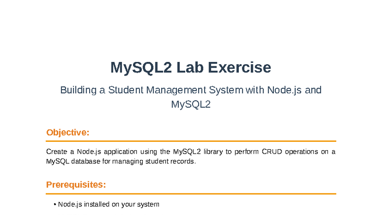 Node.js & MySQL2 Lab Exercise: Student Management System - Studocu